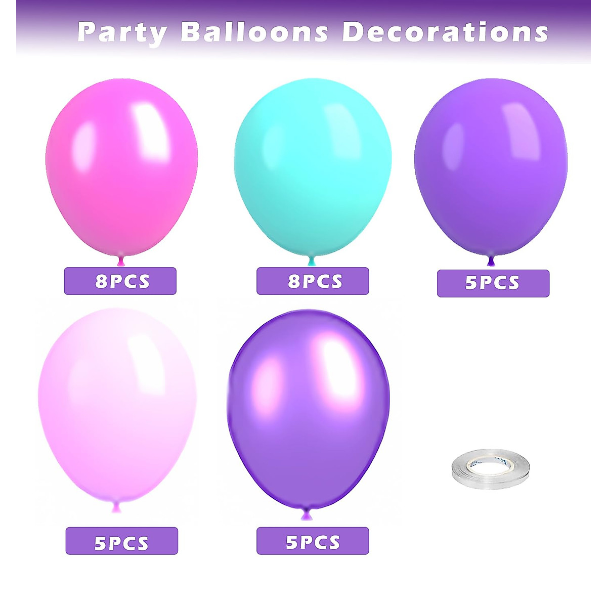 Pink Purple Teal Balloons, 12 Inch Pink Purple Teal Balloon Metallic Purple Balloon for Girls Birthday Wedding Decorations EngagementSupplies Bridal Baby Shower