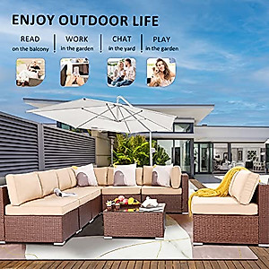 SUNVIVI OUTDOOR 2-Piece Patio Ottoman Furniture Set, All-Weather PE Wicker Rattan Outdoor Daybed Sofa Set, Patio Couch with Ottoman for Balcony Garden Pool, Brown
