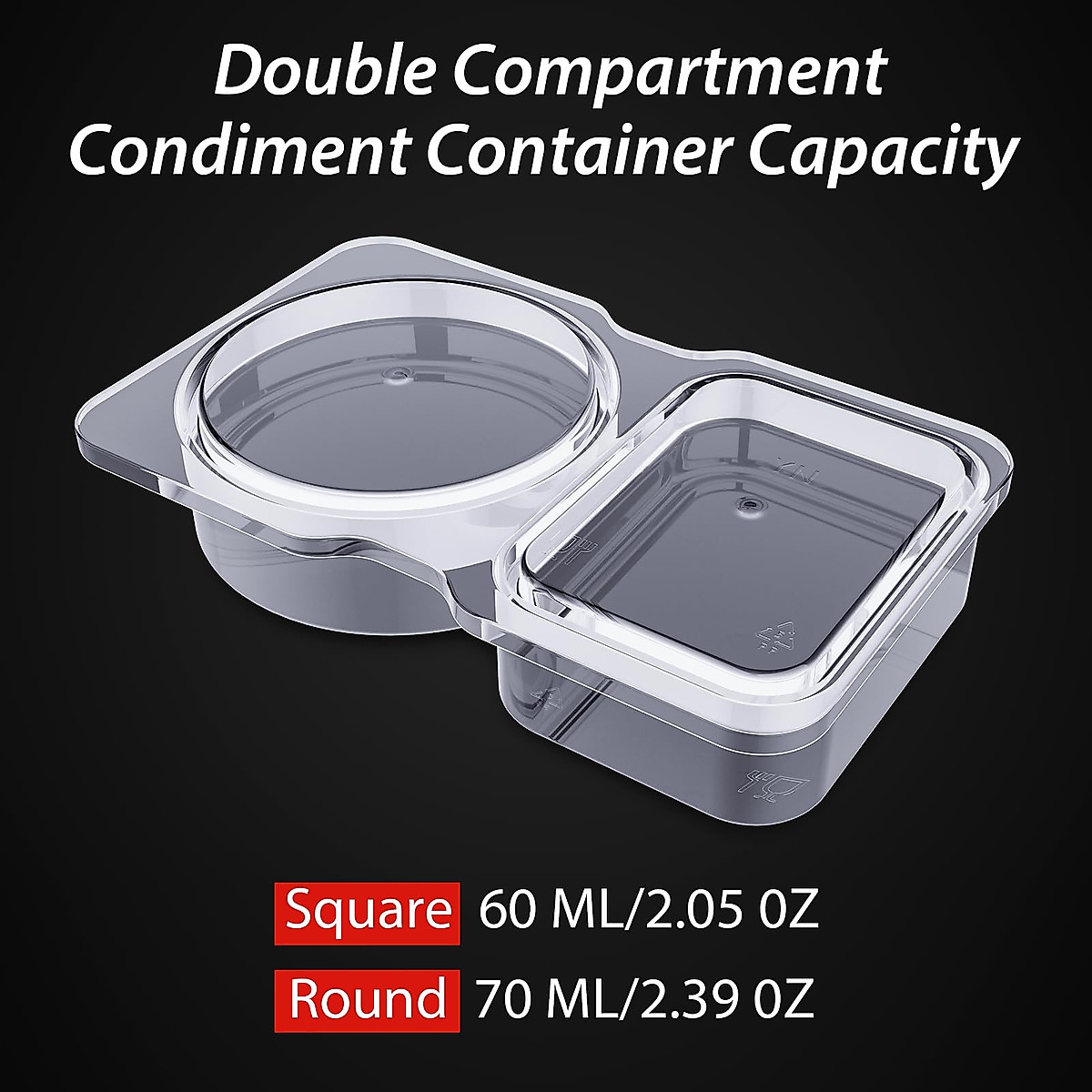 Double Compartment Condiment Containers with Lids, 2024 New Disposable 2 Compartment Snack Containers, Portion Cups Reusable Plastic Snack Container for to-go Sauce, Sampling, Travel Snack - 16 Pcs