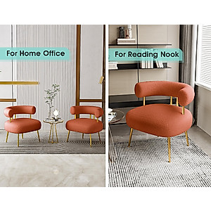 SEYNAR Mid Century Sherpa Boucle Accent Chair, Round Upholstered Barrel Arm Chair for Small Spaces, Fluffy Side Corner Sofa Chair for Living Room, Bedroom, Vanity, Office, Reading Nook(Orange)