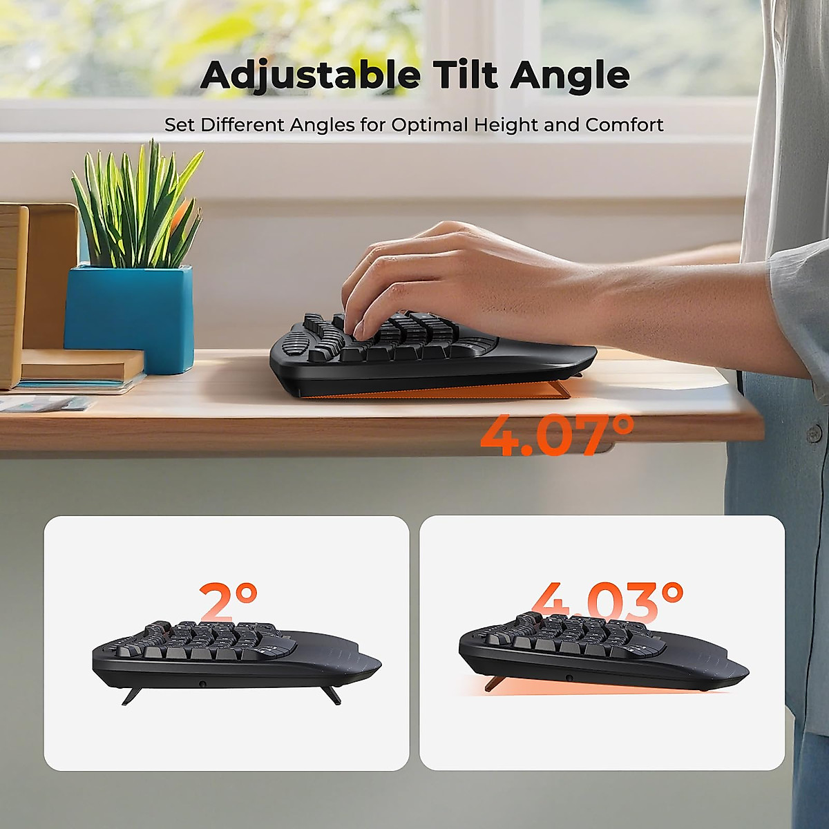 MEETION Ergonomic Wireless Keyboard with Separate Numeric Keypad, Wave Flexible 2-in-1 Setup for Multi-Device, 2.4G/Bluetooth Split Design with Wrist Rest for Accountants/Data Entry/Left-Handed User