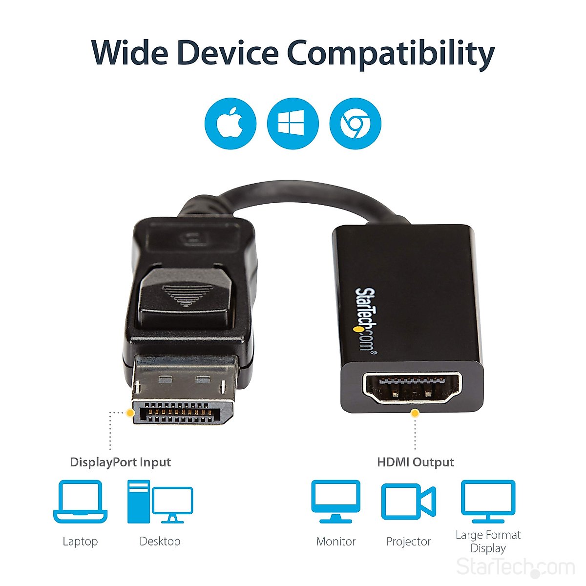 StarTech.com DisplayPort to HDMI Adapter - 4K 60Hz Active DP 1.4 to HDMI 2.0 Video Converter - DP to HDMI Monitor/TV/Display Cable Adapter Dongle - Latching DP Connector (DP2HD4K60S), Black