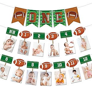 Footbal Birhtday Decorations 1St Birthday Photo Banner 1St Year Down Football Banner First Birthday Monthly Photo Banner Football Theme Birthday Party Supplies