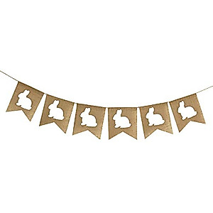 Partyprops Rabbit Burlap Garland | Bunny Burlap Garland | Rustic Easter Decorations | White Rabbits Banner