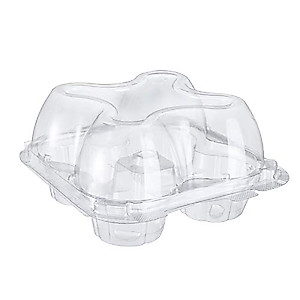 Bekith 60 Count 4-Compartment Plastic Cupcake Containers - Disposable Cupcake Trays Holder Carrier Box with Lids for Cupcakes & Muffins - Hinged Lock Cupcake Clamshell - Deep Cups for Cupcake Storage