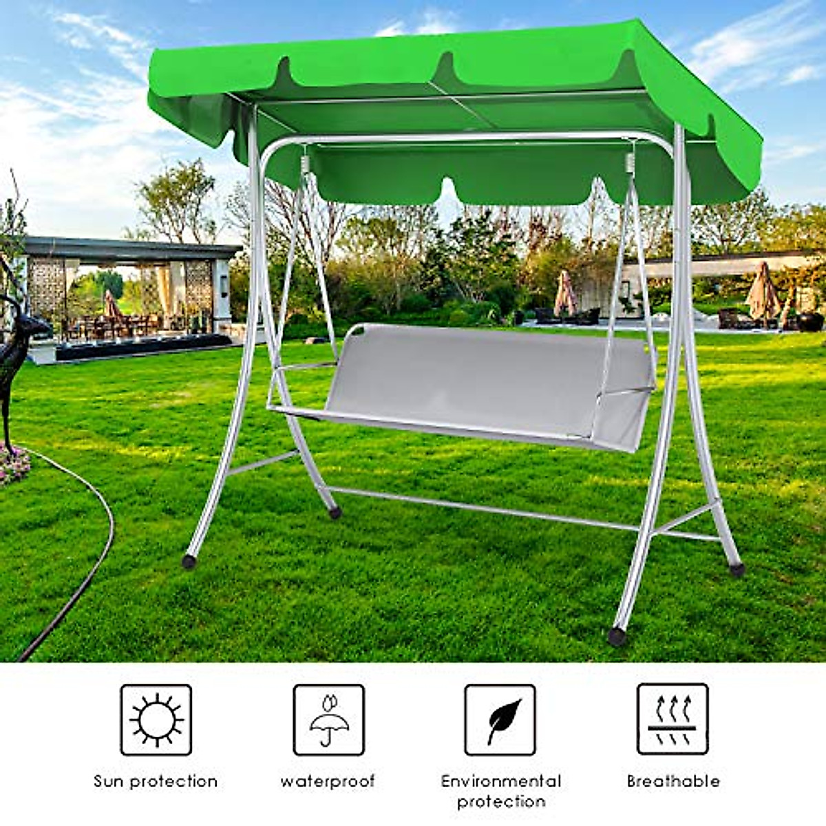 Yuehuam Patio Swing Canopy Cover, Heavy Duty 210D Polyester Waterproof Swing Replacement Top Cover for 3 Seat Swing Waterproof Dustproof Protection