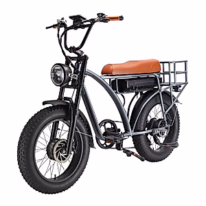 Lanshanchu (US Spot Smlro E5 Plus Electric Retro Cargo Bike 2000W Dual Motor Motorcycle Ebike 48V 18Ah EBike 20" Fat Tire 7 Speed E Bike MTB Mountain City Road Snow Bike