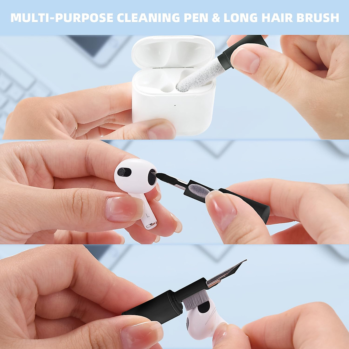 Cleaner Kit for Airpod, iPhone Cleaning Kit, Multi-Function Airpod Cleaner Kit Soft Brush for Phone Charging Port, Headphone, Earbuds, Earpods, Earphone,iPod, Case, iPhone, iPad, Laptop,Camera,Black