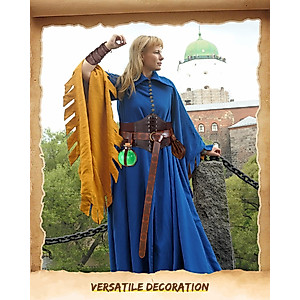 ramede 6 Pcs Women Renaissance Accessories Medieval Leaf Leather Belt Pouch Viking Corset Belt Potion Bottle Leaf Arm Guards(Fit Waist Size 25''-29'',Medieval Style,Brown)