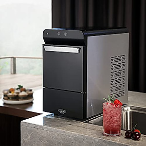 Gevi Household V2.0 Countertop Nugget Ice Maker | Self-Cleaning Pellet Ice Machine | Open and Pour Water Refill | Stainless Steel Housing | Fit Under Wall Cabinet | Black