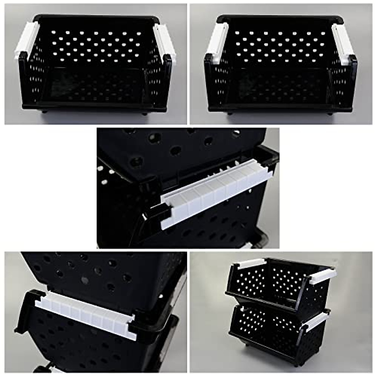 Farmoon 3 Pack Plastic Stackable Organizer Basket, Stacking Storage Bin Open Front, Black