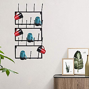 Jucoan 3 Pack Metal Coffee Mug Rack, Wall Mounted Coffee Mug Holder Cup Organizer Hanging Rack with Total 21 Cup Hangers for Home Kitchen Coffee Bar