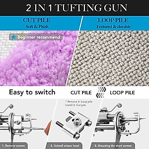 Tufting Gun 2 in 1 Cut Pile Loop Pile Rug Gun Machine Starter Kit Rug Tufting Kit Electric Tufting Gun Carpet Weaving Flocking Machine, Includes 10 Tufting Gun Skin Stickers, 100-240V (Baby Blue)
