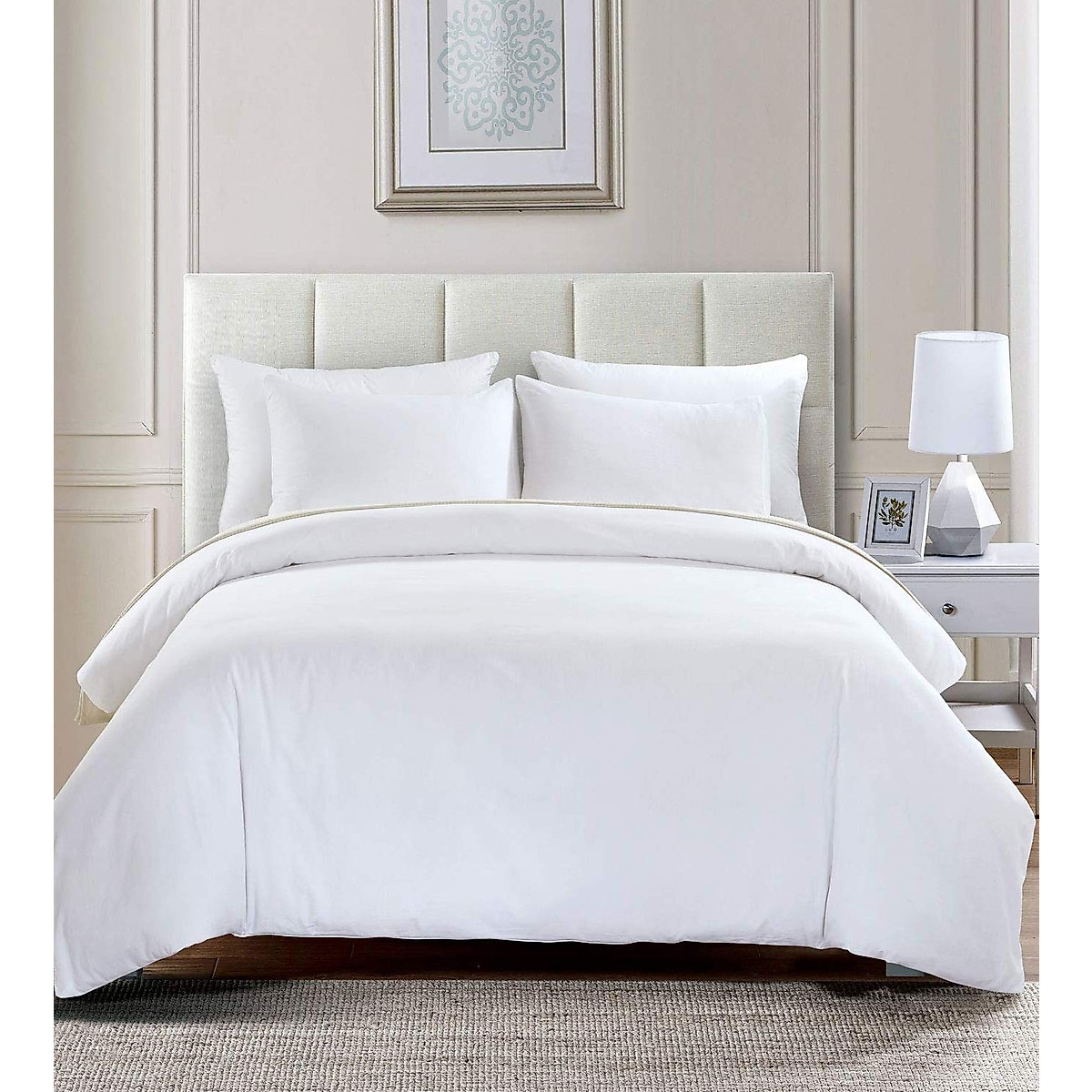 Angel's Bedding Ultra Soft Cotton 3 Piece Duvet Cover Set with Zipper - Corner Ties - 1000 Series - - Fade Resistant - 2 Pillow Shams-White - Queen - 88'' x 88''