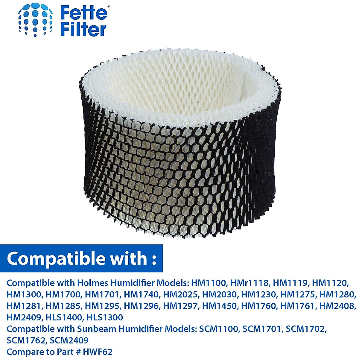 Fette Filter -2 Humidifier Filters Compatible with Holmes & Sunbeam Humidifier Filter A, HWF62 HWF62CS HWF62D (Pack of 2)