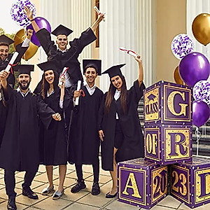 Purple and Gold Graduation Card Box-Set of 4 Graduation Balloon Boxes with "GRAD" and"CLASS OF 2023" Letters Graduation Boxs for High School College Graduation Party Decorations Supplies