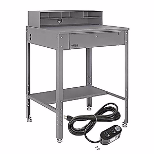 Global Industrial Flat Top Shop Desk w Pigeonhole Compartments & Electrical Outlets, 34-1/2"W x 30"D, Gray