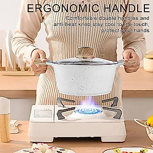 LECOOKING 2.5 QT Nonstick Stock Pot Soup Pot, Nonstick Stock Pot Induction with Lid, Cooking Pot Nonstick Soup Pot, All Stove Compatible, Easy to Clean (Light gray)