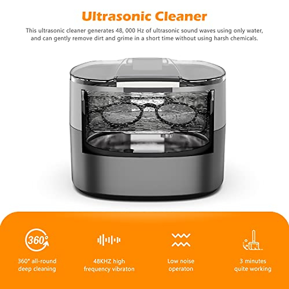 KECOOLKE Ultrasonic Jewelry Cleaner, 750ml Sonic Cleaner with Digital Timer for Eyeglasses, Rings, Coins，Silver，Denture Ultrasonic Cleaner Solution for Gifts