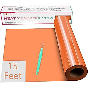 HTVRONT HTV Vinyl Rolls Heat Transfer Vinyl - 12" x 15ft Orange HTV Vinyl for Shirts, Iron on Vinyl for All Cutter Machine - Easy to Cut & Weed for Heat Vinyl Design (Orange)