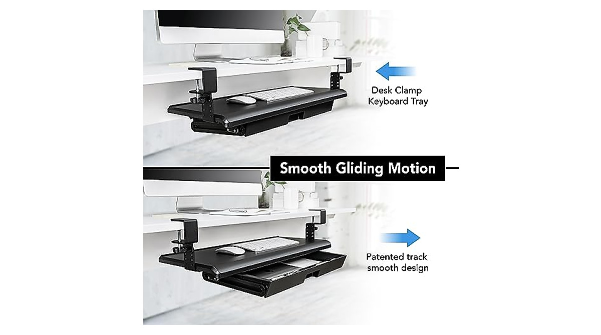 EHO Keyboard Tray with Drawer - Adjustable Under Desk Organizer