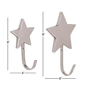 Deco 79 90882 Stainless Steel Star Wall Hooks (Set of 2), 6" x 9", Silver
