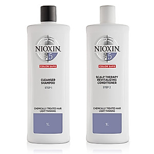 Nioxin System 5 Scalp Cleaning Shampoo and Therapy Conditioner Set for Chemically Treated Hair with Light Thinning