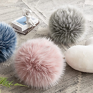 Ashler Plush Round Pillows, Ball Throw Pillow with Handle, Faux Fur Luxury Soft Decorative Cushion, Modern Home Decor Fluffy Round Pillow for Sofa, Bed, Chair, Light Gray, 9 x 9 inch