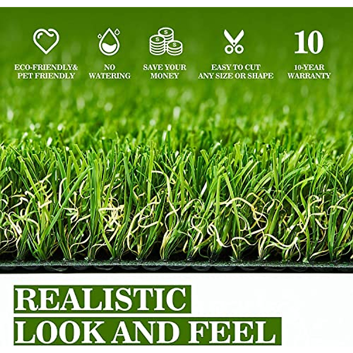 AYOHA Artificial Turf 4' x 5' with Drainage, 1.38 Inch Realistic Fake Grass Rug Indoor Outdoor Lawn Landscape for Garden, Balcony, Patio, Synthetic Grass Mat for Dogs, Customized