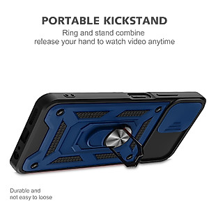 AKINIK for T-Mobile REVVL 6 5G Case, Revvl 6X 5G Case with Slide Camera Cover and 2pcs HD Screen Protector, 360° Rotation Ring Kickstand [Military Grade] Protective Case (Blue)