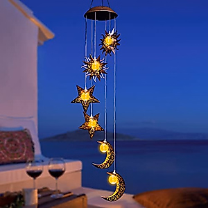 Solar Wind Chimes for Outside Sun Moon Star Hanging Decor Outdoor Memorial Sympathy Wind Chimes for Garden Patio Balcony Birthday Women Mom Grandmom Gifts from Daughter
