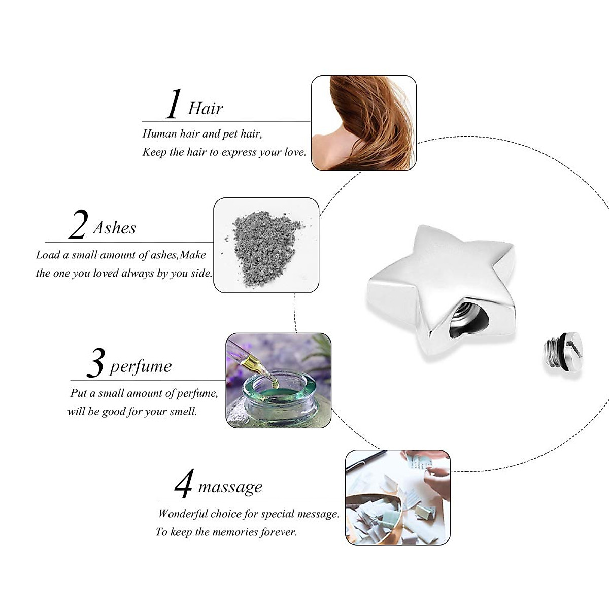 memorial jewelry Small Star Charm Cremation Urn Pendant Ashes Memorial Necklace for Woman Free Filling Kits Include (Steel)