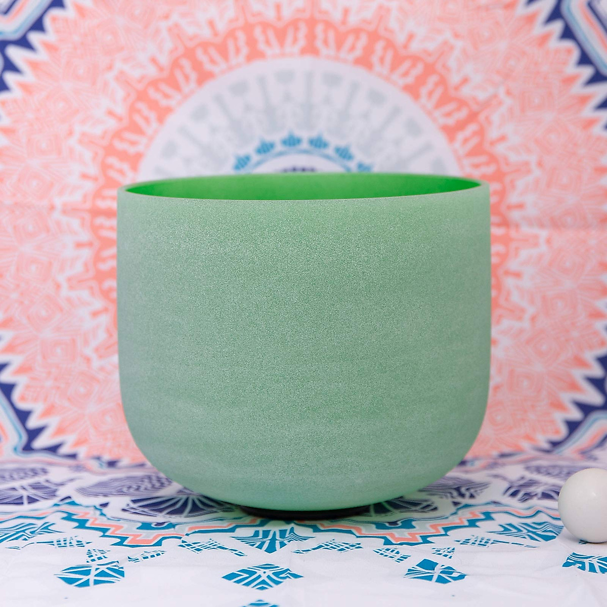 ENERGYSOUND 432Hz Perfect Pitch F Note Heart Chakra Green Colored Frosted Quartz Crystal Singing Bowl 9 inch Mallet &O-ring Included