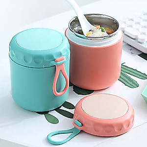 DENPETEC Vacuum Insulated Food Jar, Thermal Soup Cup for Hot Food,Insulated Water Cup Kitchen Stainless Steel Portable Sealed Bento Box Lunch Box Container (Pink, Spoon not included)