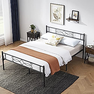 VECELO Full Size Bed Frame Metal Platform /Mattress Foundation with headboard Footboard / Steel Slat Support / No Box Spring Needed / Easy Assembly
