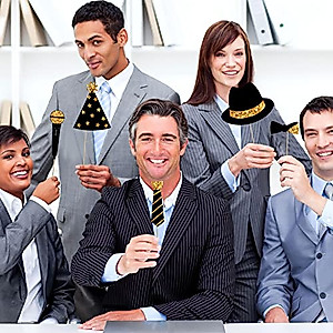 24 Pieces Party Photo Booth Props for Birthday Weddings Graduation Prom New Year Party Supplies Mix of Hats, Lipstick, Tie, Crowns (Golden)