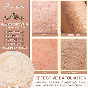 Purevail Himalayan Salt Body Scrub - Natural Exfoliating Scrub to Moisturize, Soften and Smoothen Skin - Light Bergamot Scent - Deep Cleansing for Dead Skin - Gifts for Women - 8.8 oz