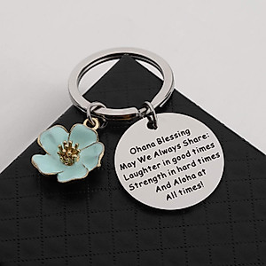 FUSTMW Ohana Keychain Blessing Gifts Hibiscus Charm Keychain Hawaiian Ohana Jewelry Gift for Family Best Friends Gift (silver)