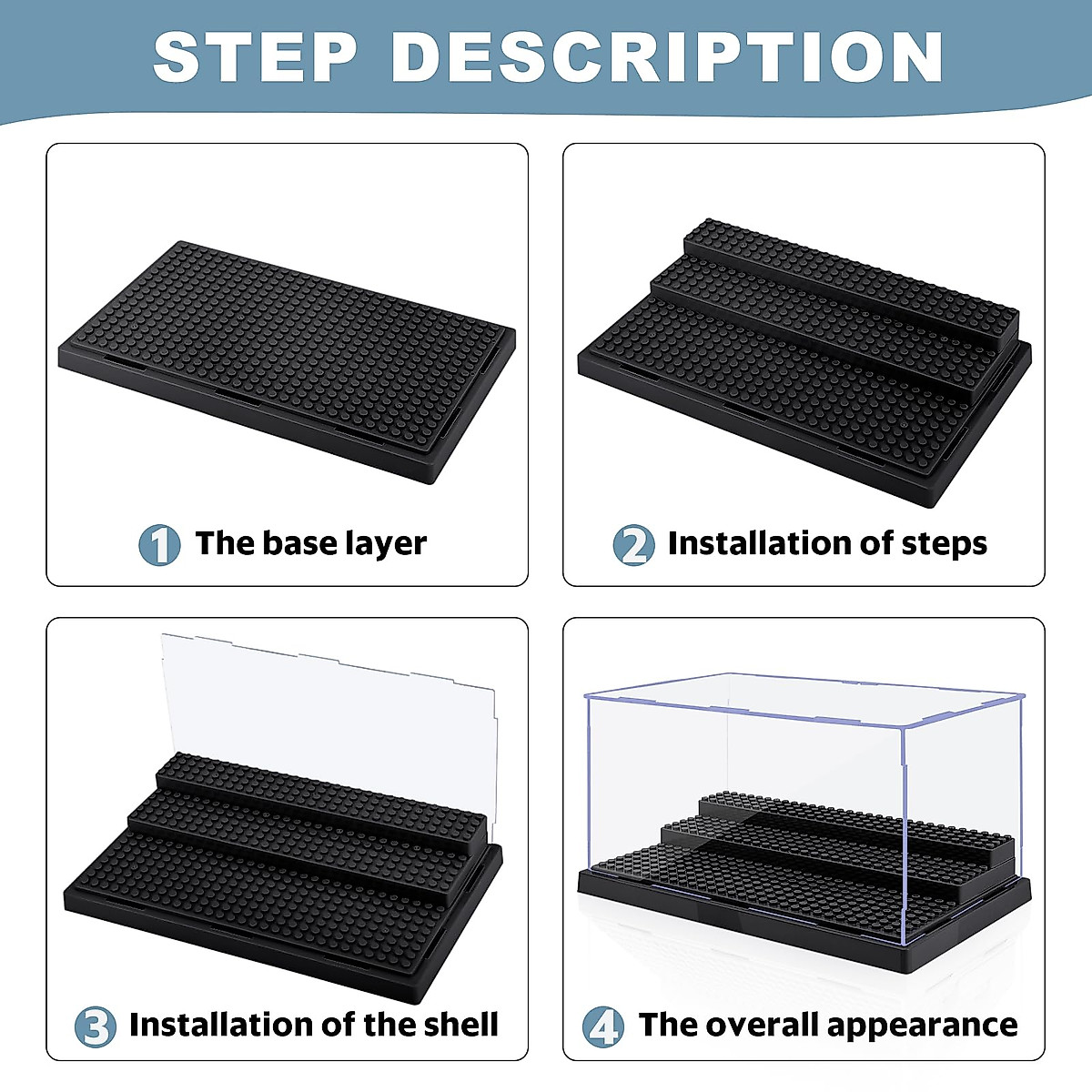 Minifigures Display Cases, 2 Pack Mini-Figure Display Box for Block Figures, Minifigures Case with 3 Removable Stands Fits for Lego Standard Figures, Compatible with Lego People (Black)
