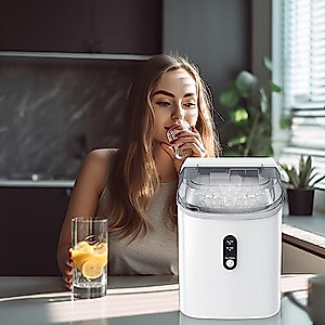 Havato Nugget Ice Maker Countertop, Auto-Cleaning Pebble Ice Maker with Ice Basket & Scoop, 33Lbs in 24H, Chewable Ice Maker Machine for Home Camping Party RV, White