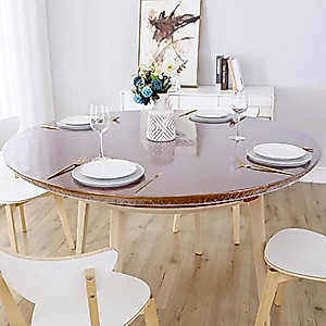 Clear Fitted Vinyl Tablecloth Round Waterproof Oilcloth PVC Table Cover Elastic Edge Design Wipeable Plastic Table Cloth Protector for Dining Tabletop (Round Fits Table up 40"-44" Diameter)