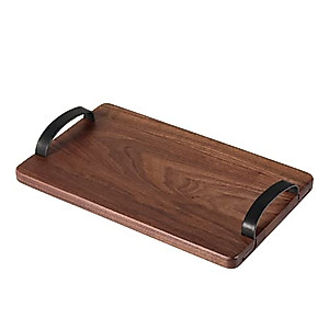 Muso Wood Wooden Serving Tray, Solid Natural Wood Tray with Leather Handles, Wooden Board for Food, Cheese&Charcuterie, Decorative Serving Platter for Party (Walnut)