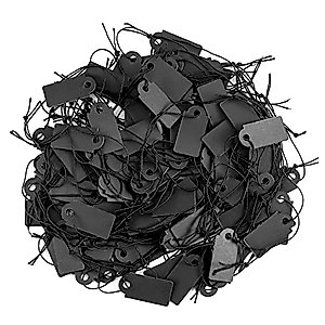 200 Pcs Small Price Tags, Paper Tags with Elastic String, Writable Blank Kraft Gift Tags for Clothes Jewelry Christmas Holiday Gifts (Black,1×0.47inch）