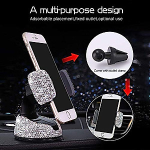 Dashboard Phone Holder Bling Phone Mount for Car,Car phone holder Mount with One More Air Vent Base,Phone Holder Car Accessories,Universal Car Phone Holder Mount for Windshield and Air Vent,Silver