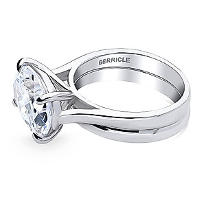 BERRICLE Sterling Silver East-West Wedding Engagement Rings Cubic Zirconia CZ Solitaire Ring Set for Women, Rhodium Plated Size 9