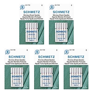 SCHMETZ Microtex Sharp Sewing Machine Needles - Quilting & Topstitching Supplies, Size 80/12, 5-Needle Card, Pack of 5
