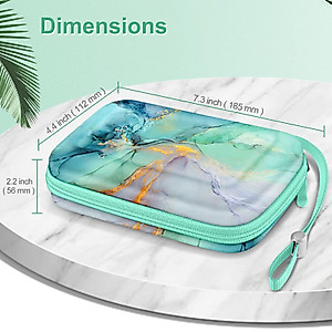 FINTIE Hard Shell Protective Case for Nintendo 2DS XL/New 3DS XL LL, Emerald Marble with Zipper Pocket and Top Handle