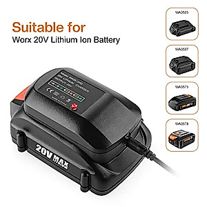 20V 2Pack Energup Battery Replacement for Worx 20V Lithium Battery PowerShare for WA3520 WA3525 WA3575 WG151s WG155s WG251s WG255s WG540s WG545s WG890 WG891 + a Worx 20V Battery Charger