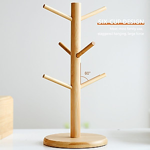 Tearom Solid Wood Coffee Cup Organizer: Sturdy and Waterproof Mug Tree with Non-Slip Bottom - Round Bottom Cup Holder (31CM)