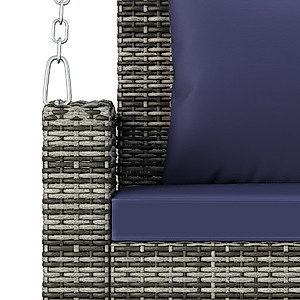 ERYE Outdoor PE Wicker Swing Chains, Pillows for Garden, Backyard, Pond Porch Furniture Set, 2 Seaters Double Rattan Cushioned Conversation Hanging Sofa & Couch, Gray+Blue